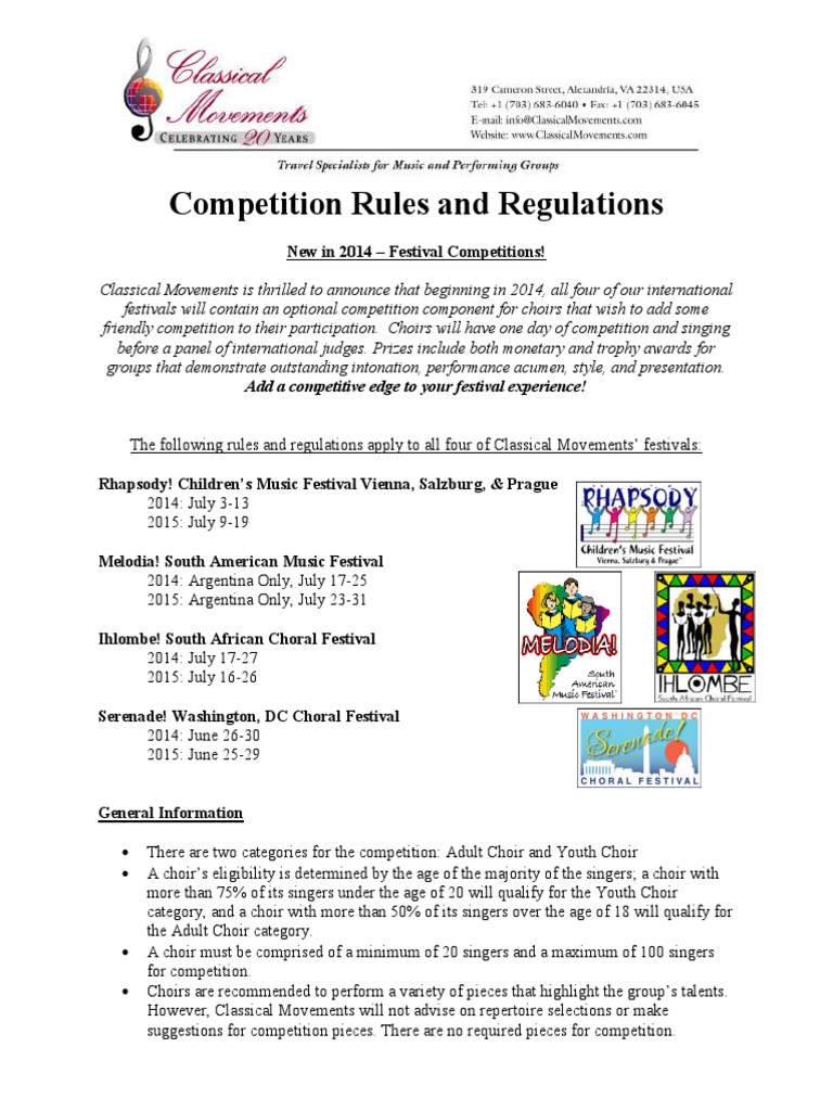 Competition Rules and Regulations | PDF | Choir | Singing