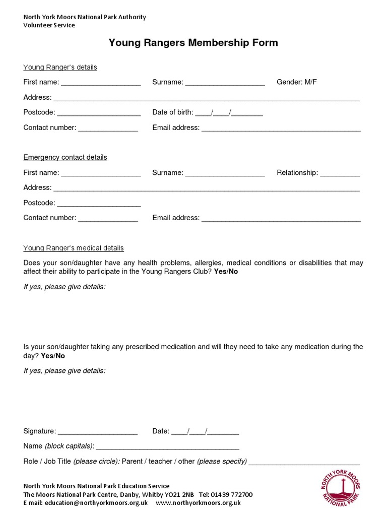 Young Rangers Membership - Medical Form | PDF | Child Protection ...