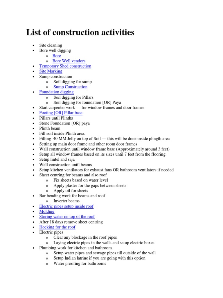 List of Construction Activities | PDF | Brick | Bathroom