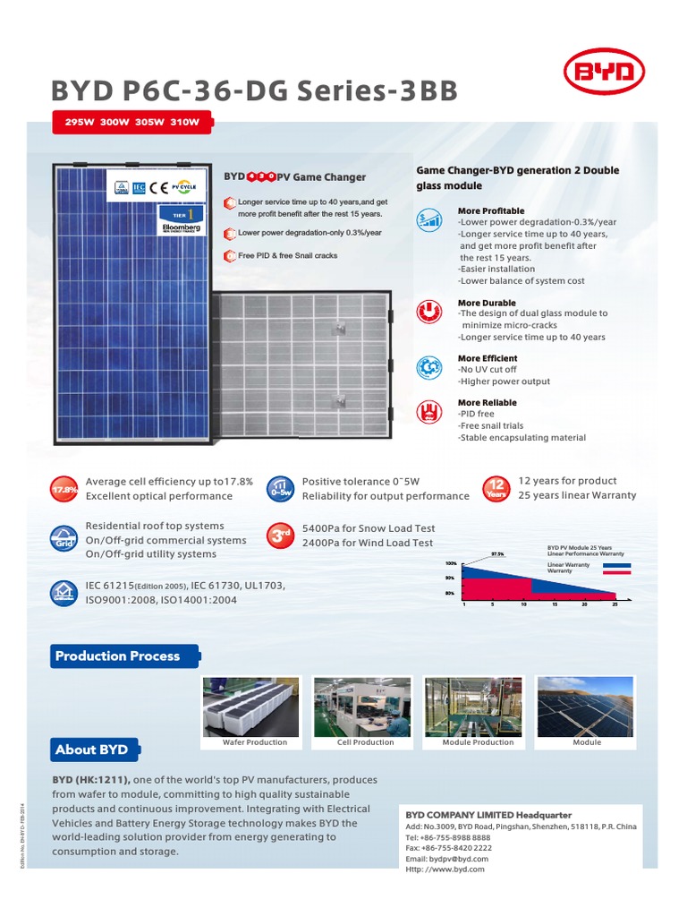 Byd p6c 36 DG Series 3bb | PDF | Off The Grid | Solar Panel