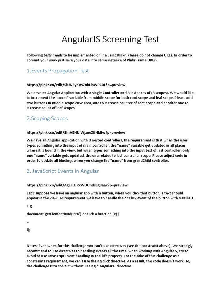 AngularJS Online Screening Test Tasks | PDF | Angular Js | Scope ...