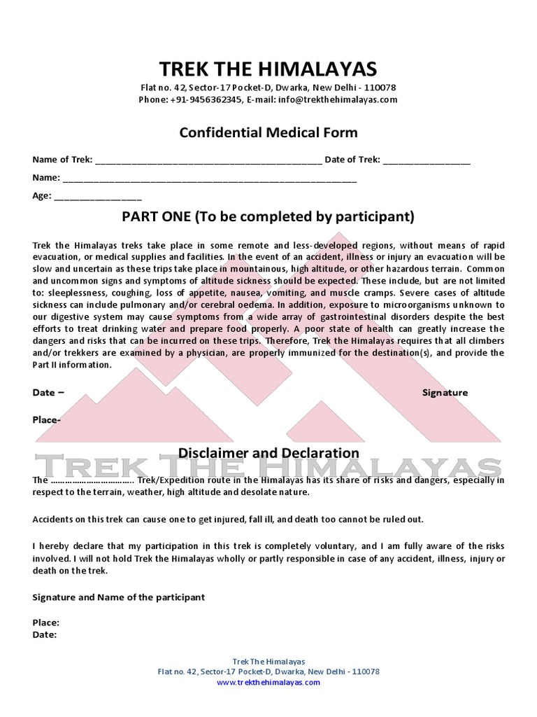 Medical and Disclaimer Form | PDF | Chronic Condition | Health Sciences