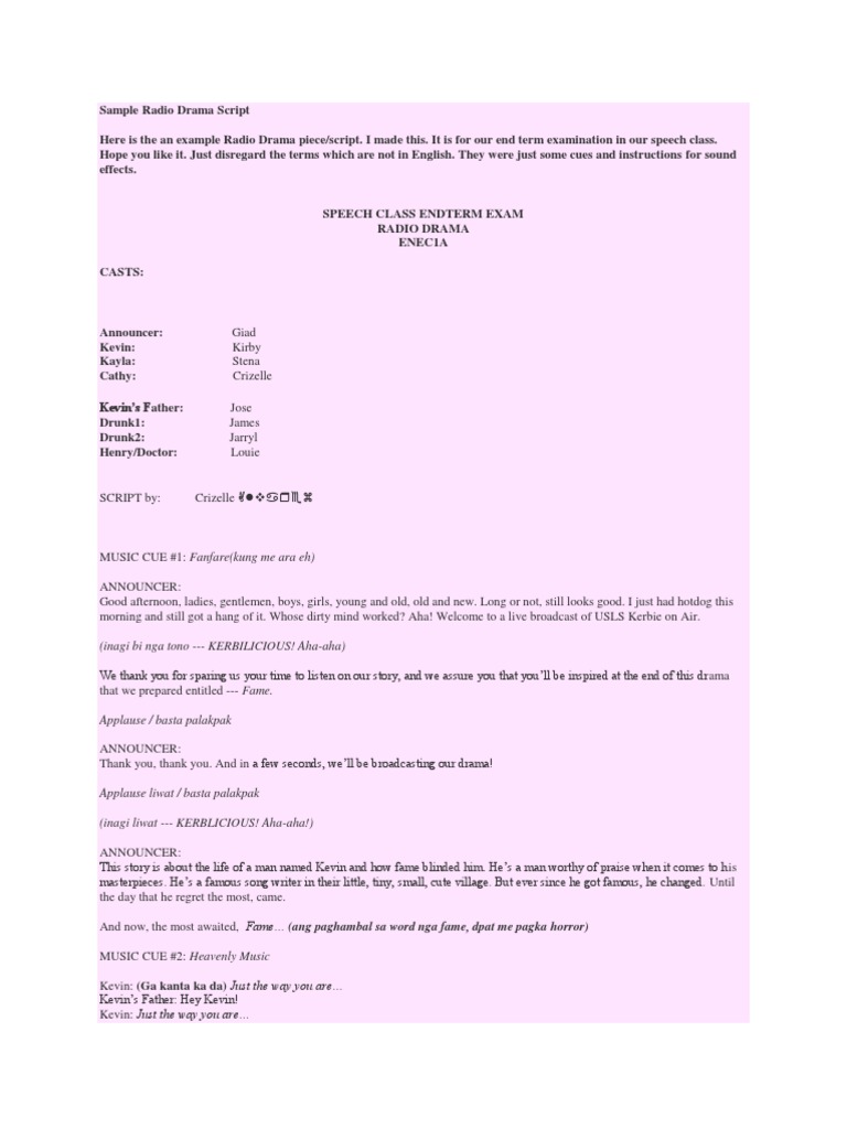 Sample Radio Drama Script | PDF | Leisure