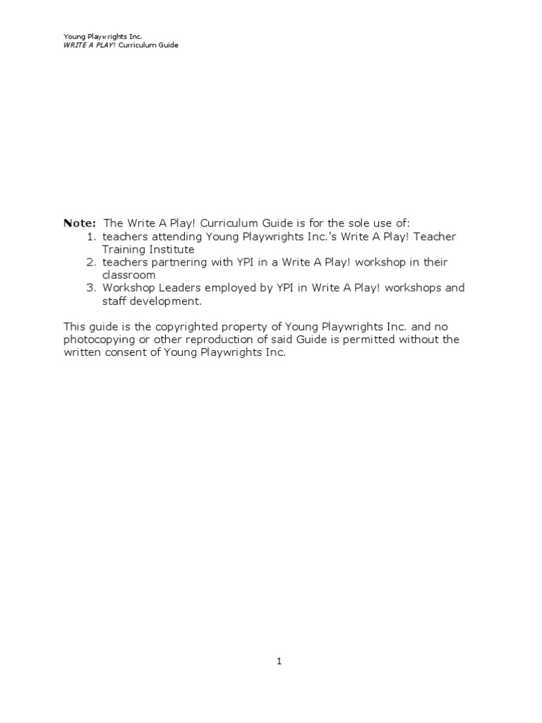 Write A Play: Curriculum Guide - Excerpt | PDF | Playwright | Teachers