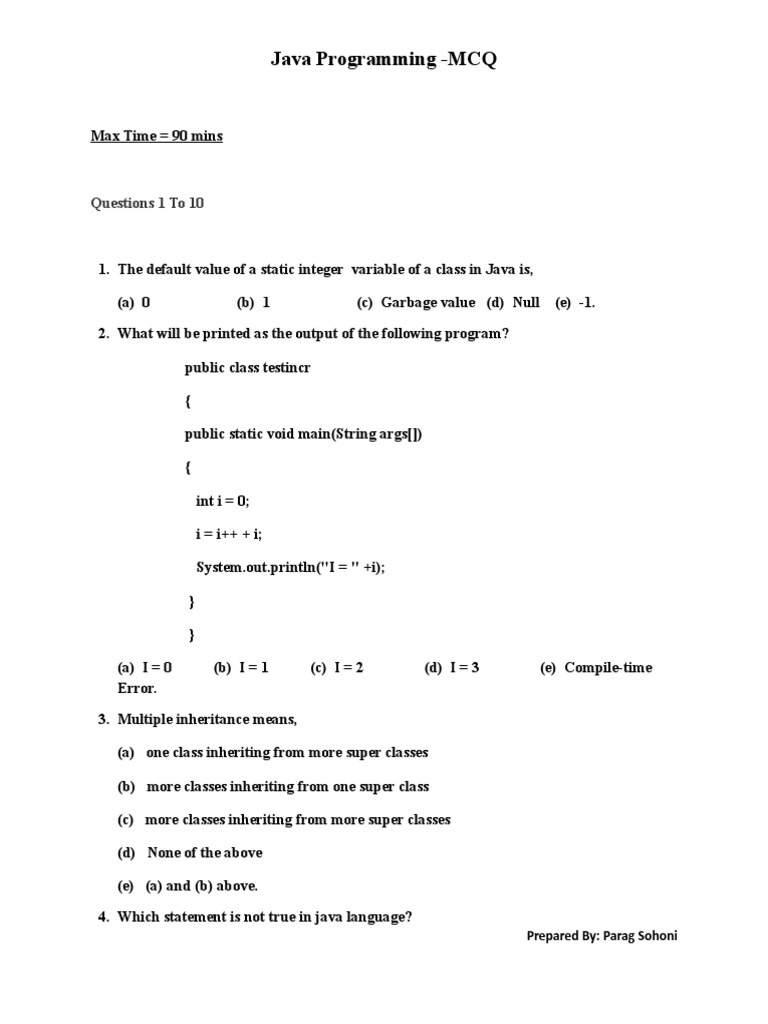 MCQ 50 QS | PDF | Class (Computer Programming) | Method (Computer ...