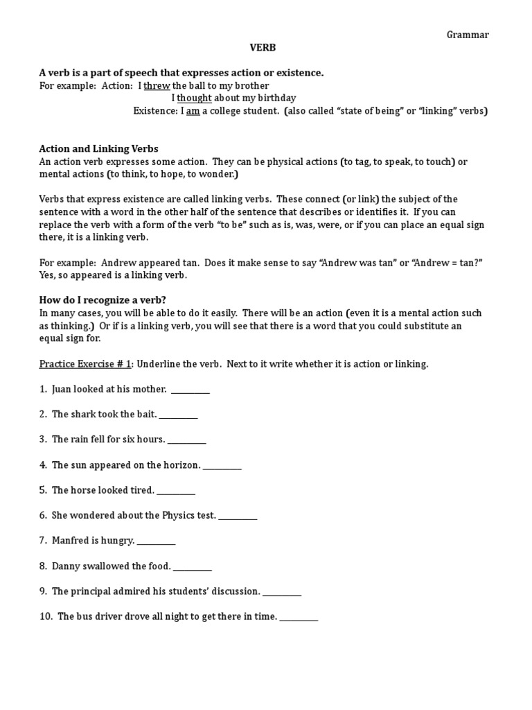 Verb Intro | PDF | Verb | Subject (Grammar)