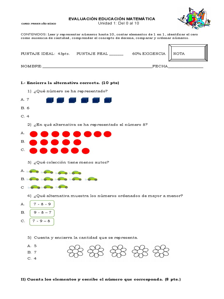 Evaluación de Números del 0 al 10 | PDF