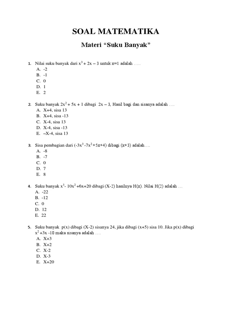 Soal Matem Suku Banyak | PDF