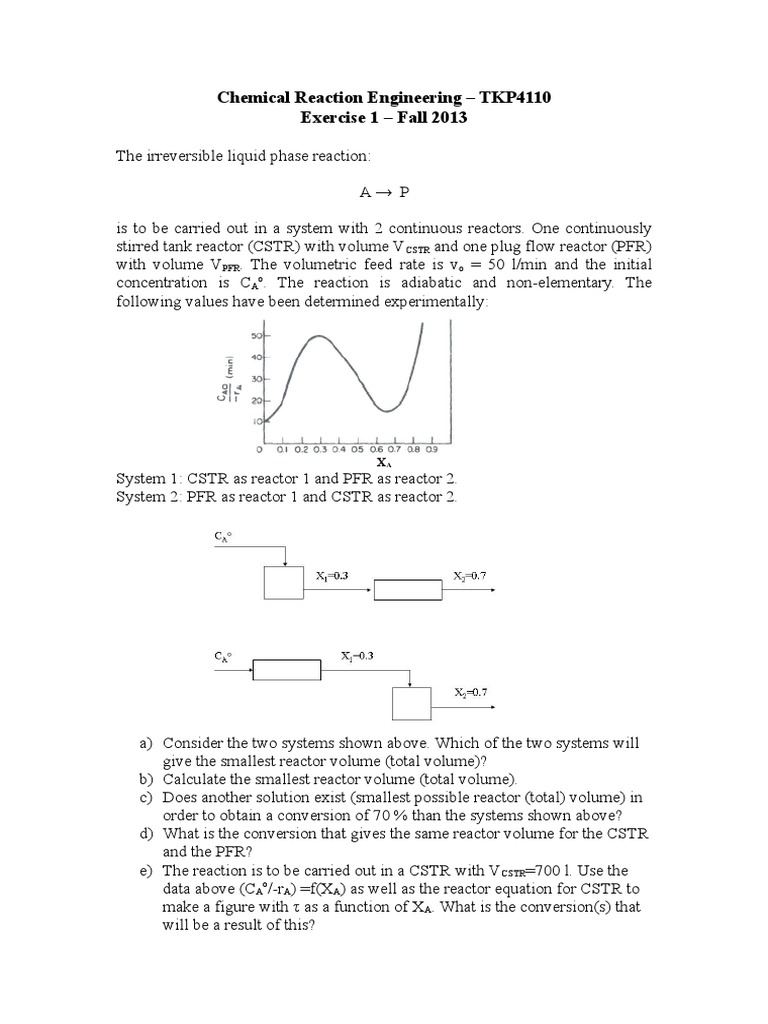 Chemical Reaction Engineering - TKP4110 Exercise 1 - Fall 2013 | PDF ...