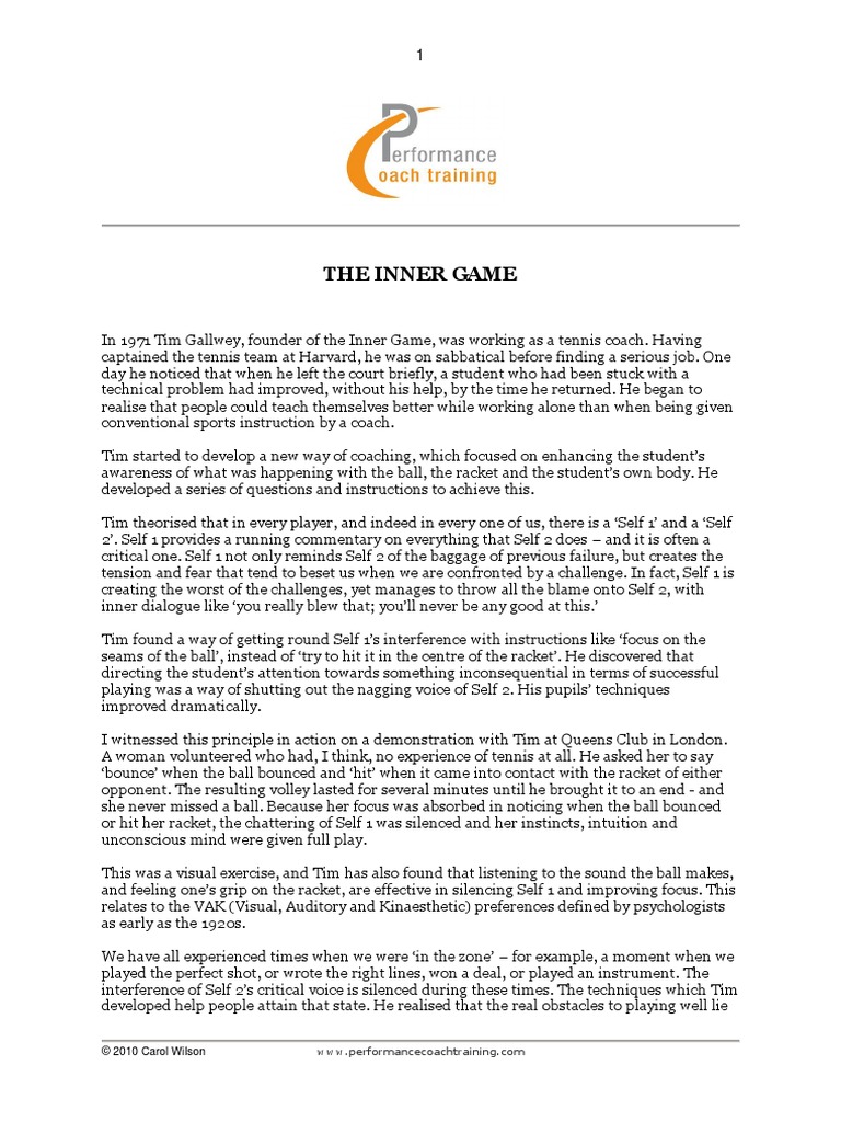 Tim Gallweys Inner Game | PDF | Mindfulness | Applied Psychology