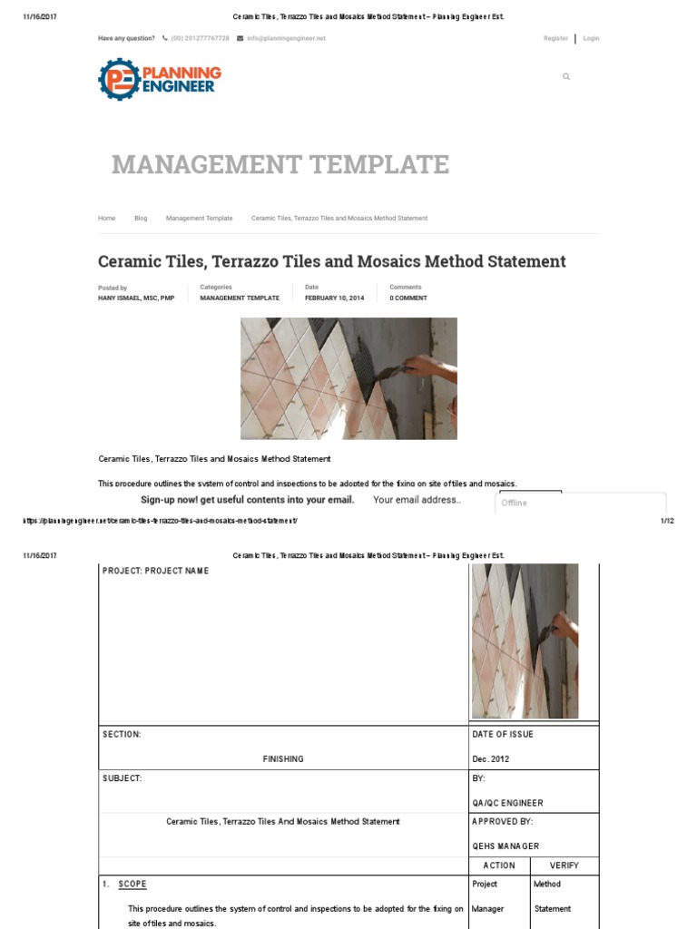 Ceramic Tiles, Terrazzo Tiles and Mosaics Method Statement | PDF | Tile ...