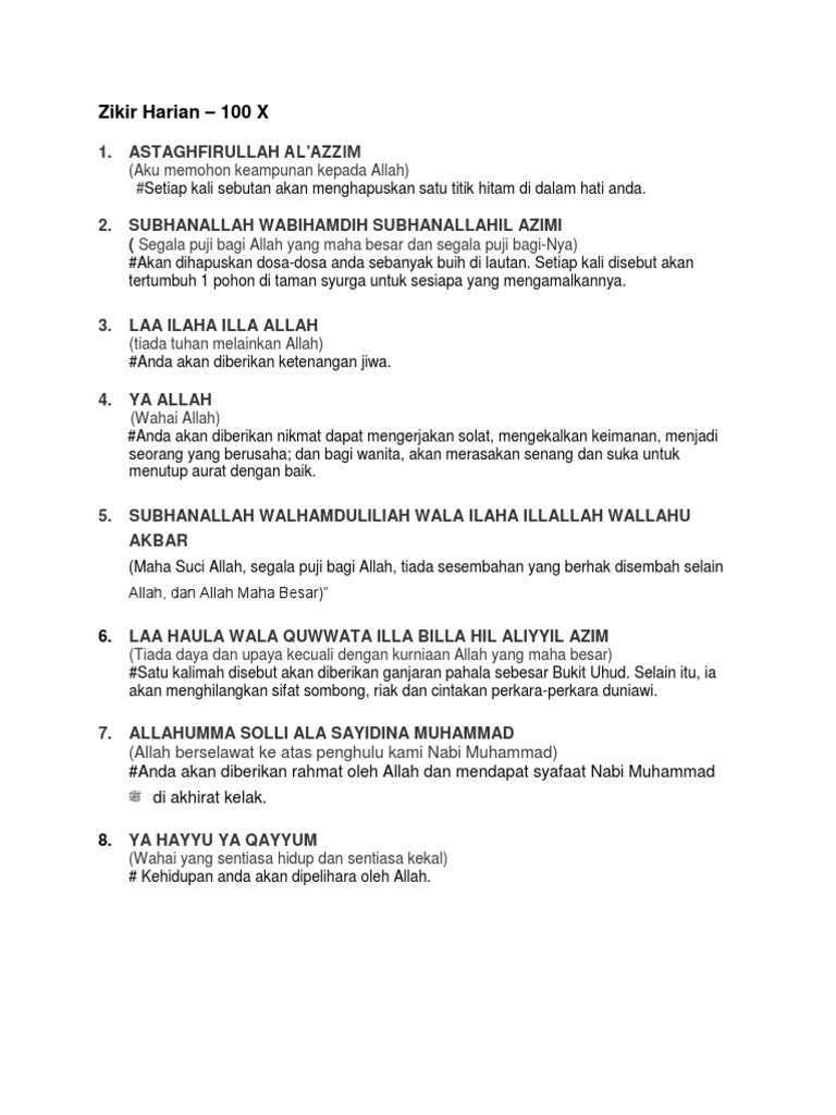 Zikir Harian: 100 Amalan Utama | PDF | Pengembangan Diri