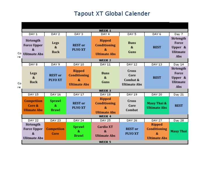 Tapout XT 28-Day Workout Schedule | PDF | Sports