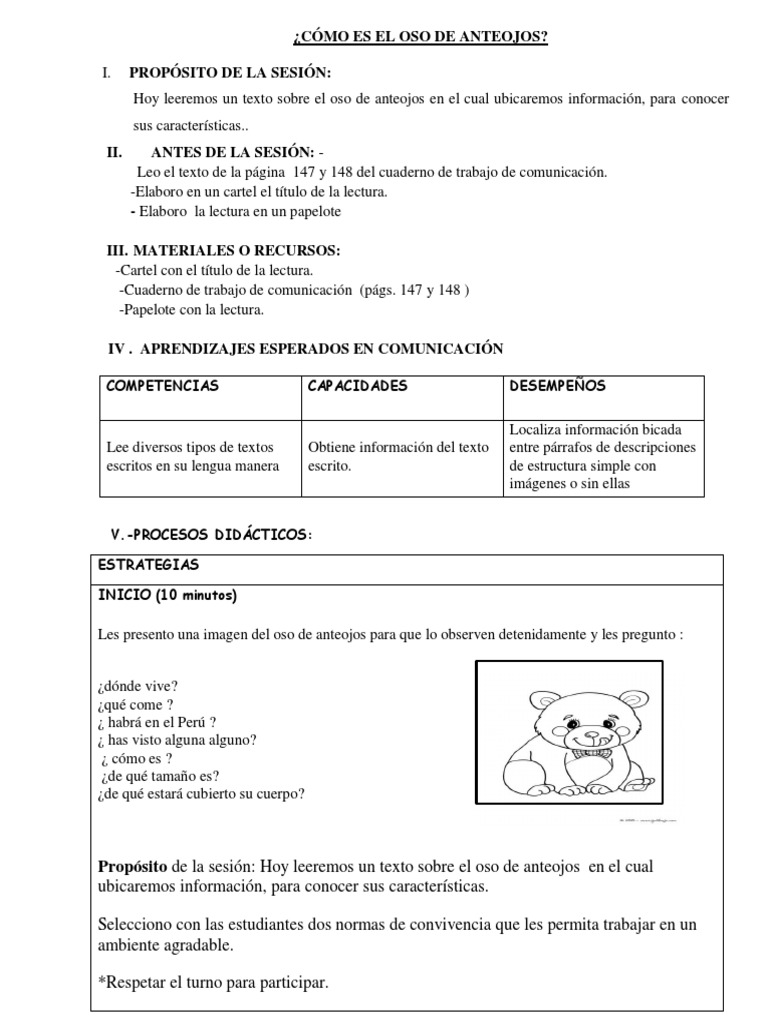 Texto Descriptivo El Oso | PDF | Osos | Lectura (proceso)