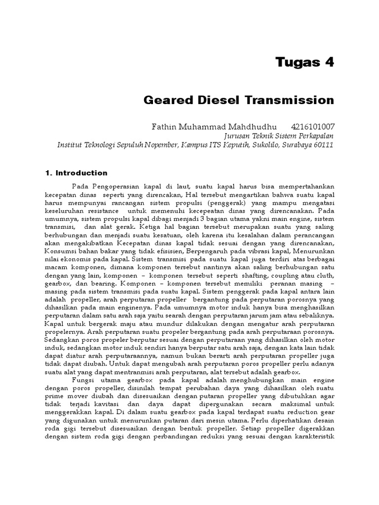 Sistem Transmisi Menggunakan Gearbox Pada Kapal | PDF