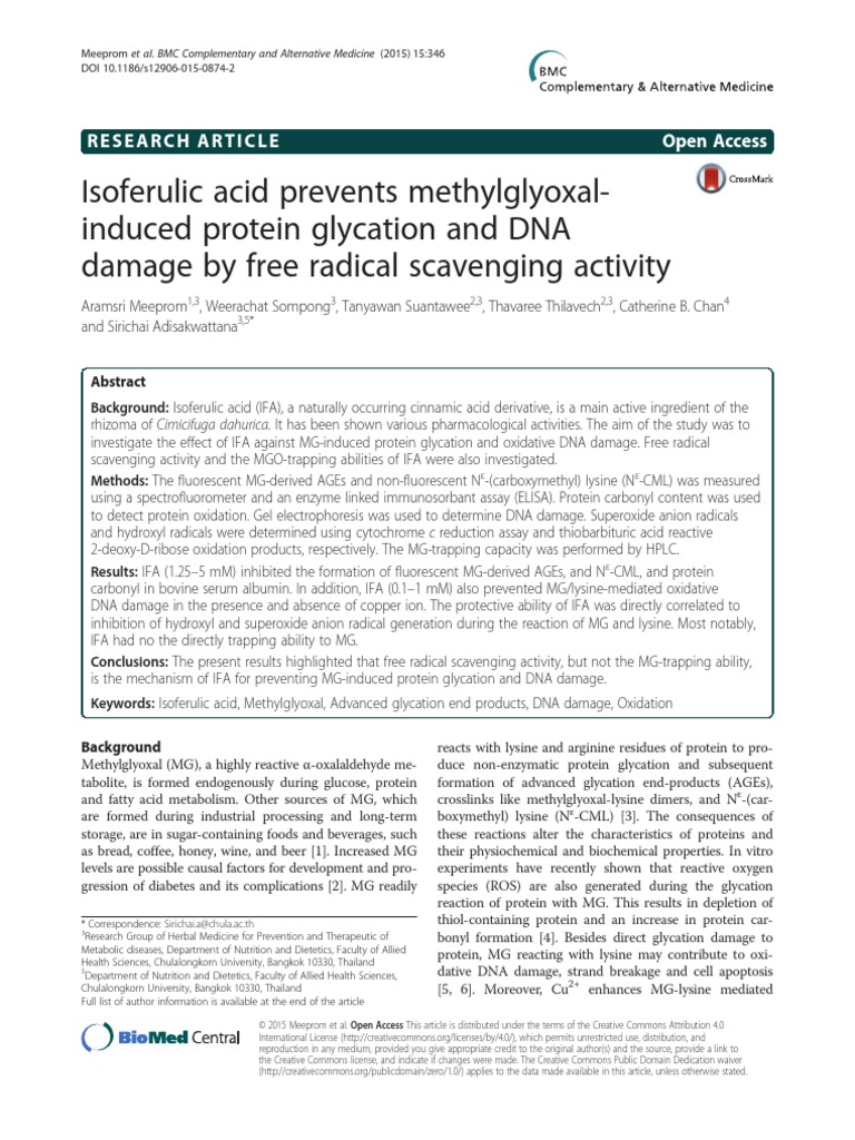 Isoferulic Acid Prevents Methylglyoxal-Induced Protein Glycation and ...