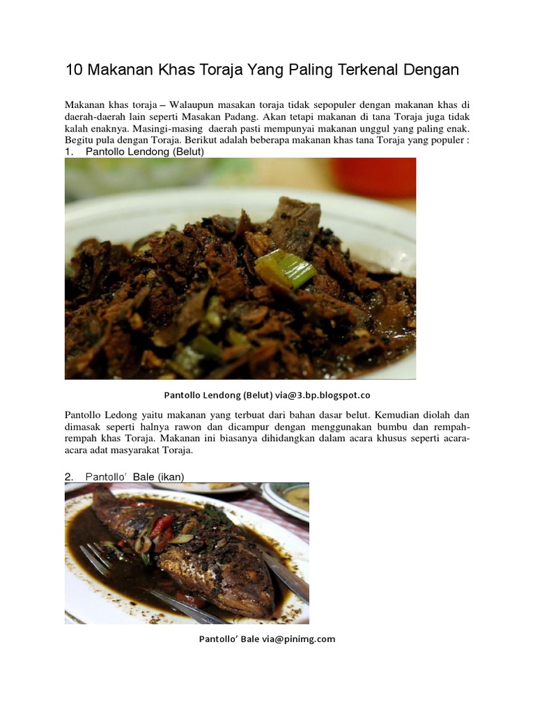10 Makanan Khas Toraja Yang Paling Terkenal Dengan | PDF