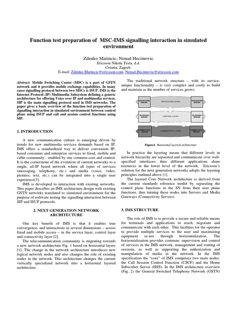 Function Test Preparation of MSC-IMS Signalling Interaction in ...
