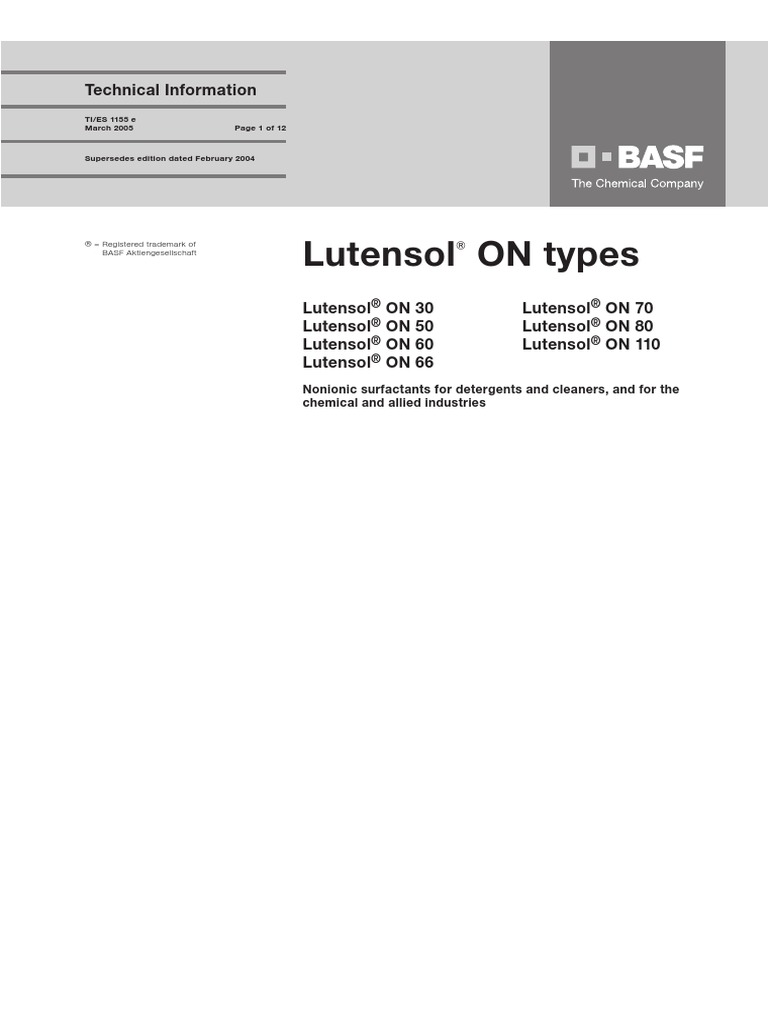 Lutensol On | PDF | Emulsion | Surfactant