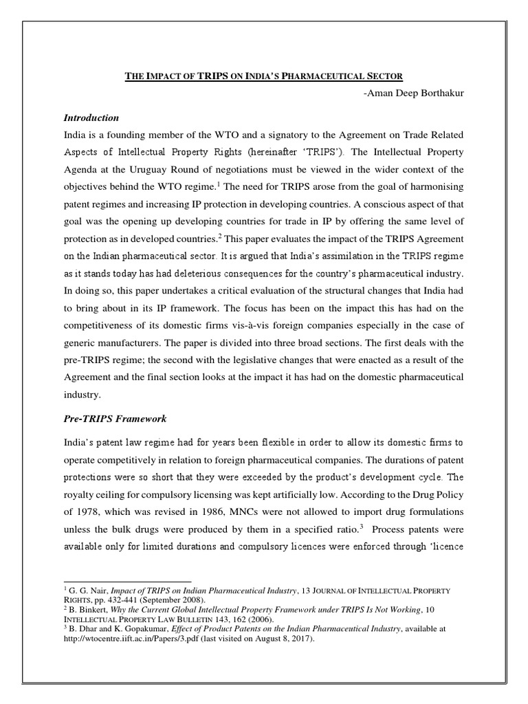 TRIPS and India | PDF | Trips Agreement | Patent