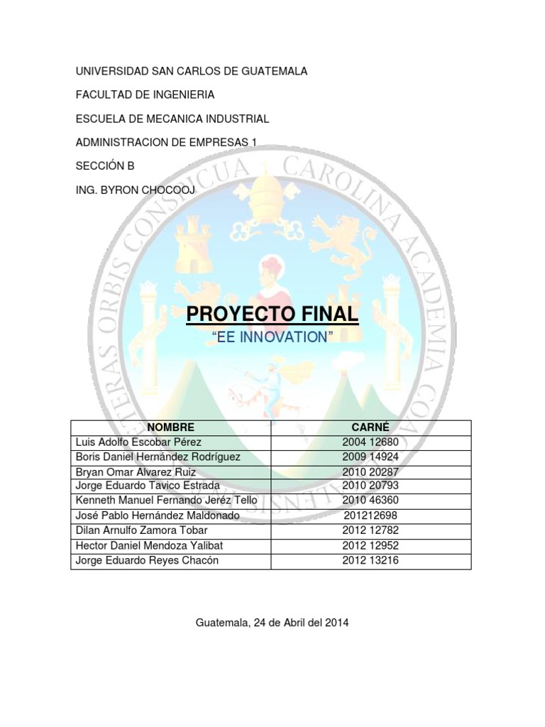 Proyecto Final Administracion De Empresas Descargar Gratis Pdf