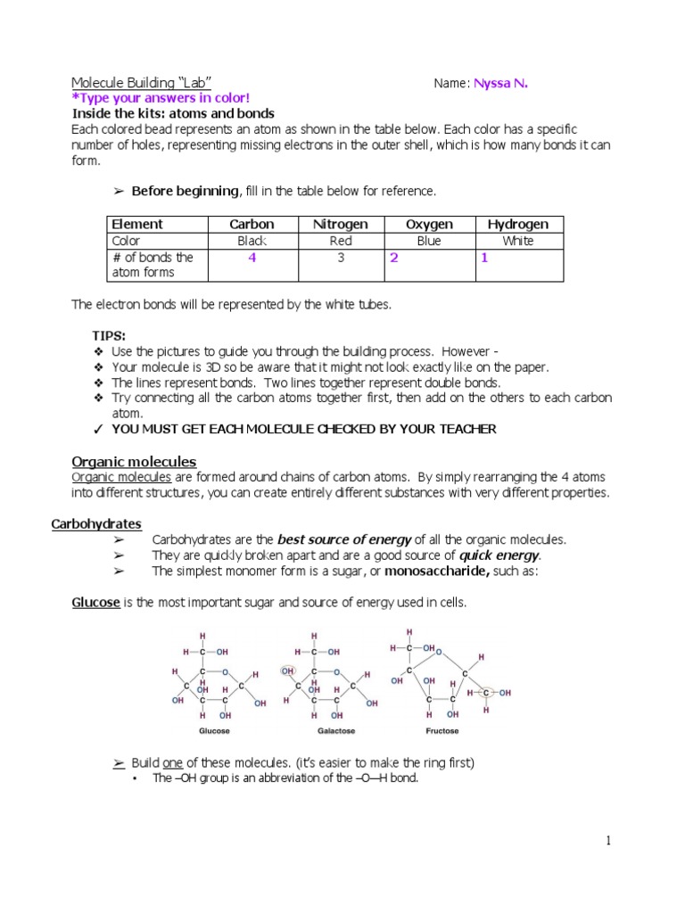 Molecule Building Lab | PDF | Atoms | Biochemistry