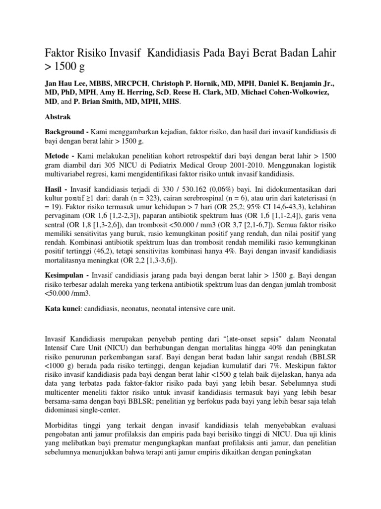 Faktor Risiko Invasif Kandidiasis Pada Bayi | PDF