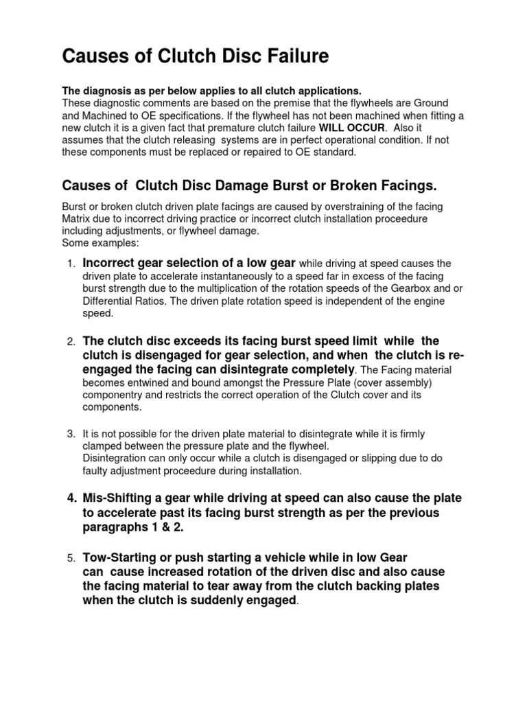 Clutch Disc Failure Causes Explained | PDF | Clutch | Vehicles