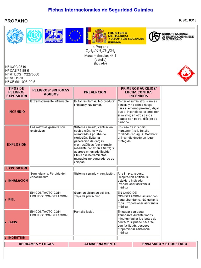 Propano. ICSC 0319 | PDF | Oxígeno | Agua