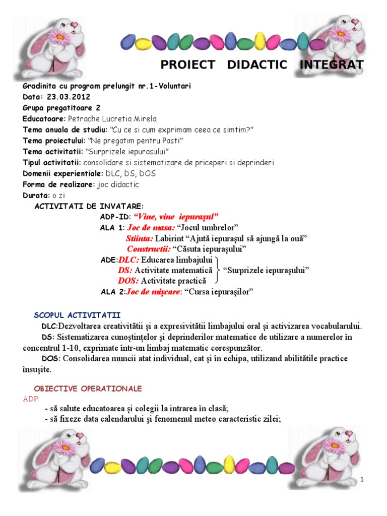 176488526 Proiect Didactic Integrat Ne Pregatim Pentru Pasti