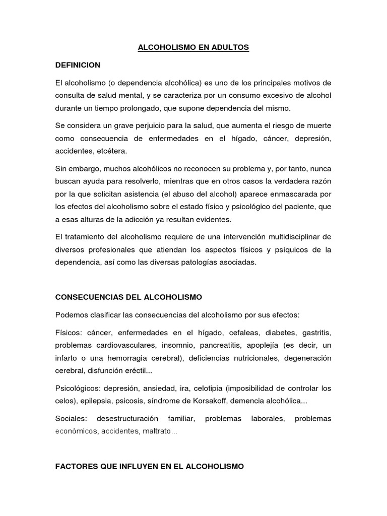 Alcoholismo en Adultos | PDF | La dependencia de sustancias | Despachador de drogas