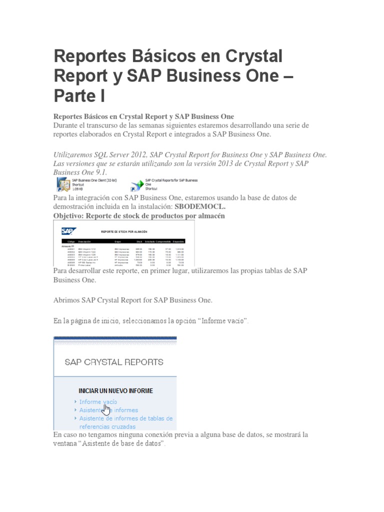 Reportes Básicos en Crystal Report y SAP Business One | PDF | Servidor ...