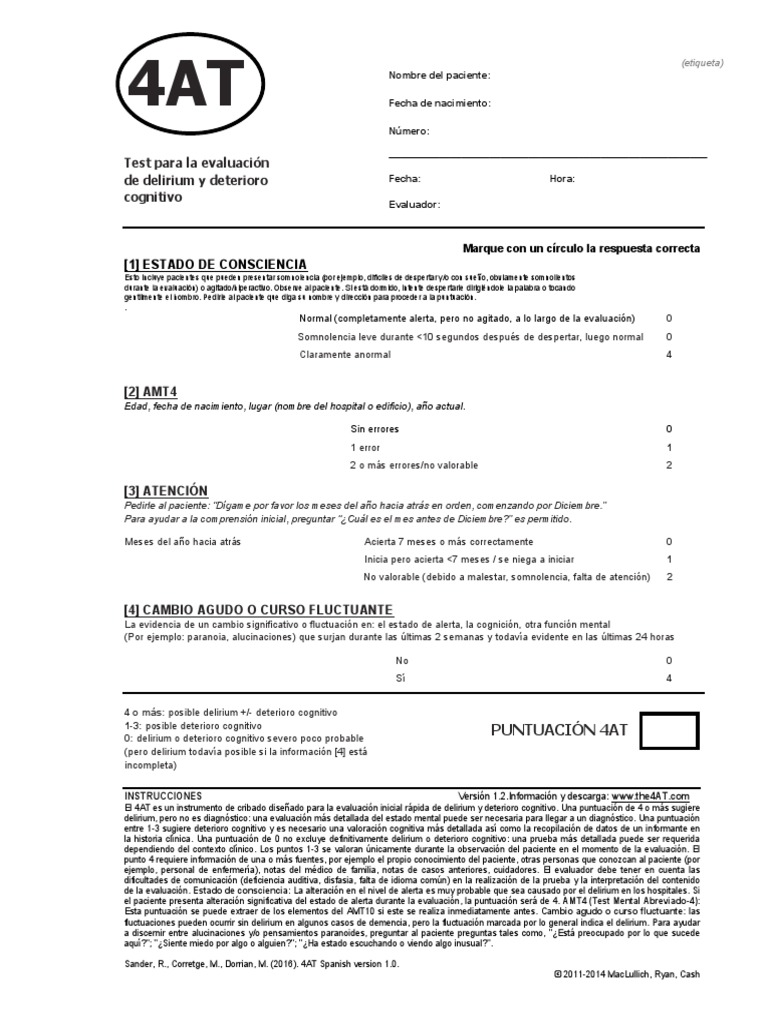4AT Spanish | PDF | Diagnostico medico | Sicología