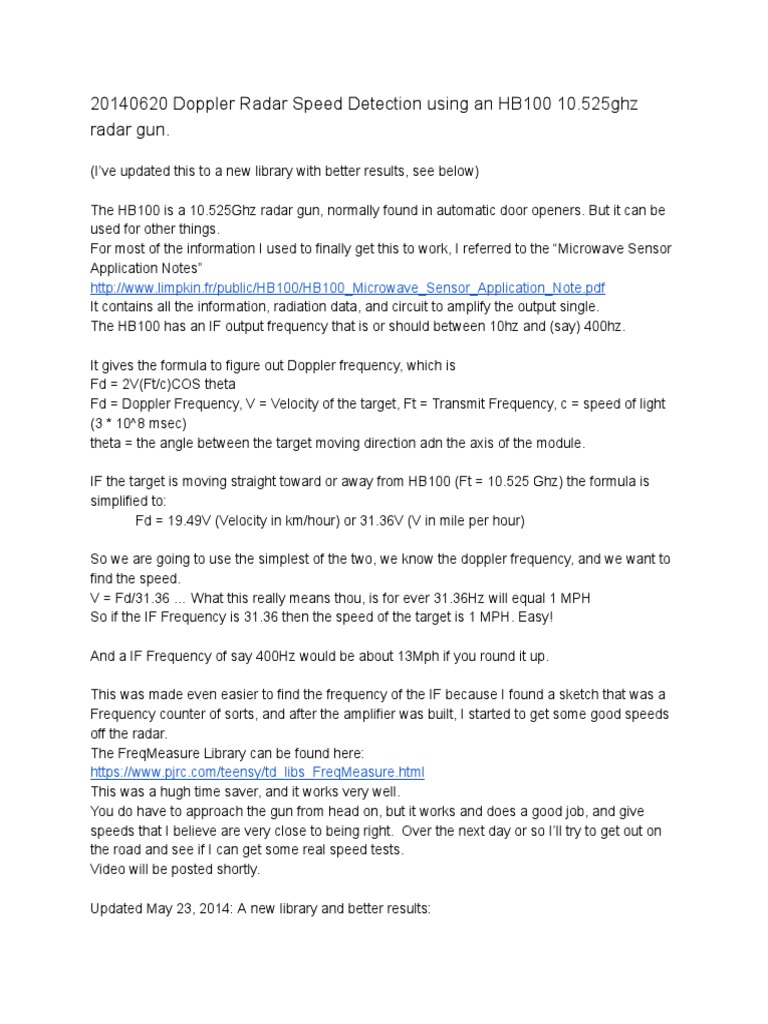 Doppler Radar Speed Detection Using An HB100 10.525ghz Radar Gun | PDF ...