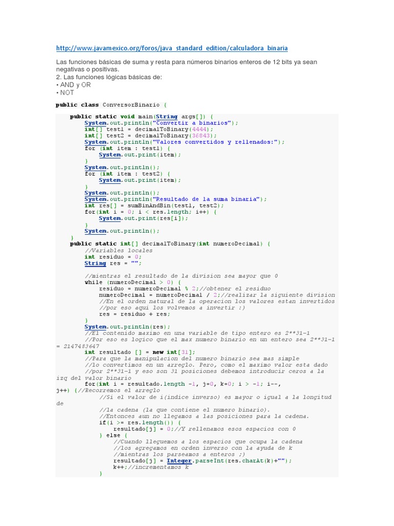 Calculadora Binaria Java: Suma y Lógica | PDF | Números | Programación ...
