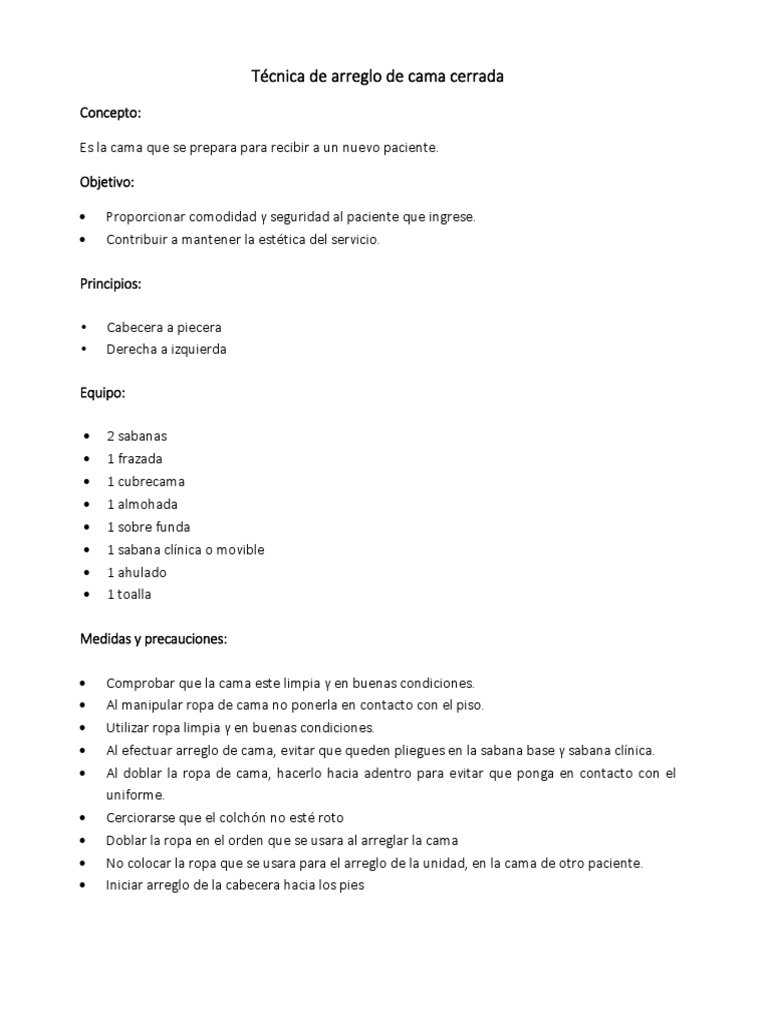 Procedimiento de Tendido de Cama Cerrada | PDF | Colchón | Violencia