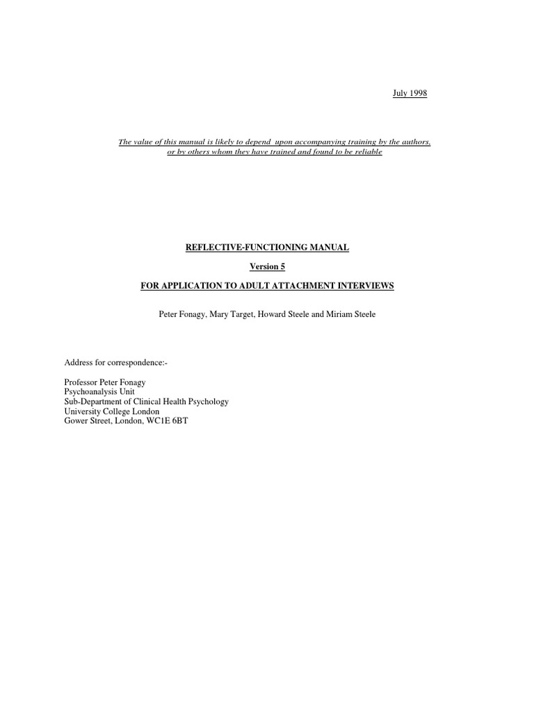 Reflective Functioning Manual PDF | PDF | Attachment Theory ...