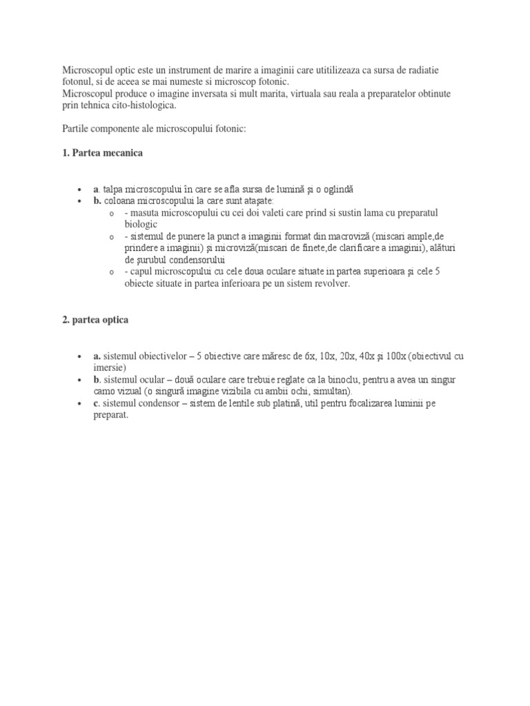 Microscopul Optic Folosire | PDF
