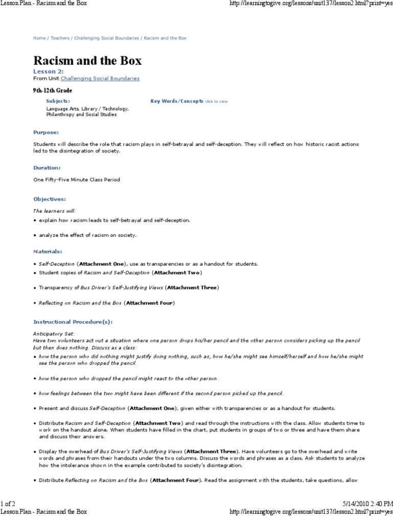 Lesson Plan - Racism and Th.. | PDF | Lesson Plan | Racism