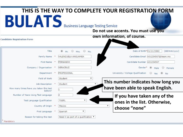 Complete Your English Registration Form | PDF