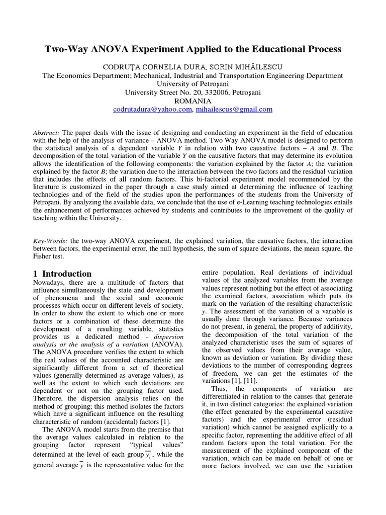 Two-Way ANOVA Experiment Applied To The Educational Process: Abstract ...