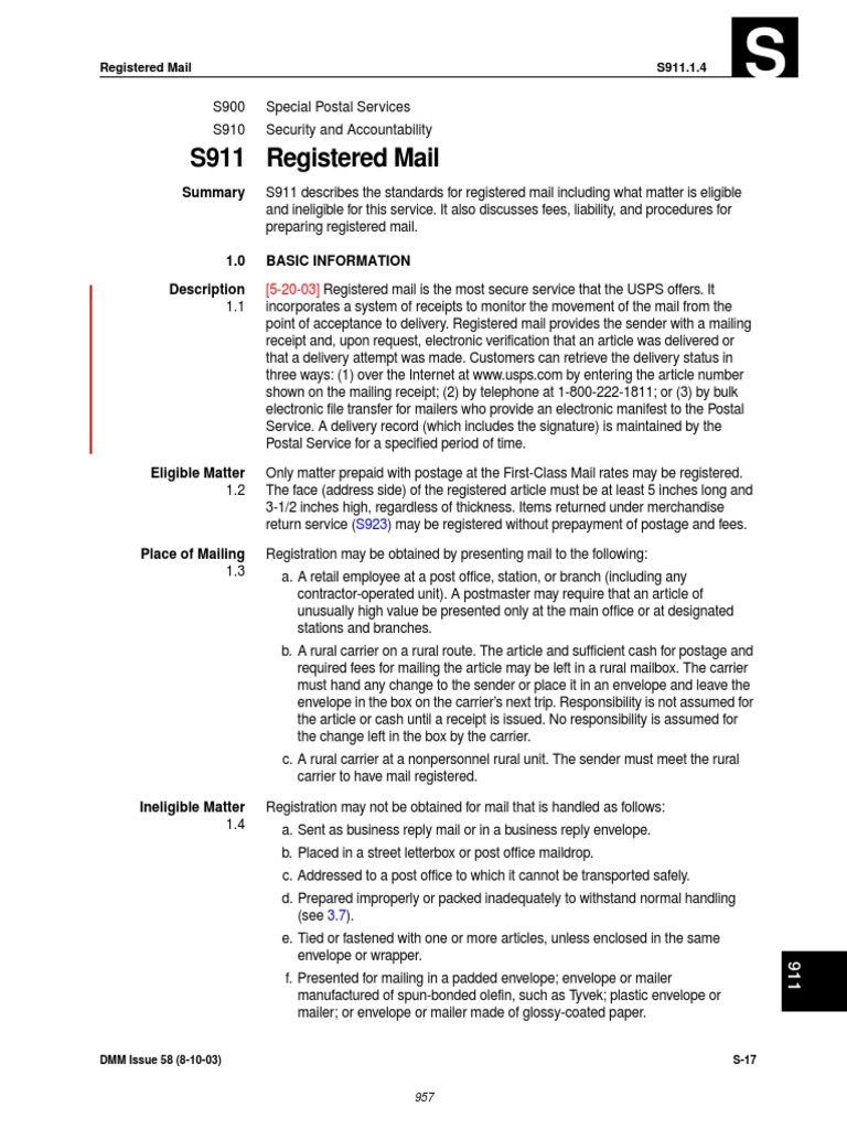 Registered Mail - S911 | PDF | Registered Mail | Mail