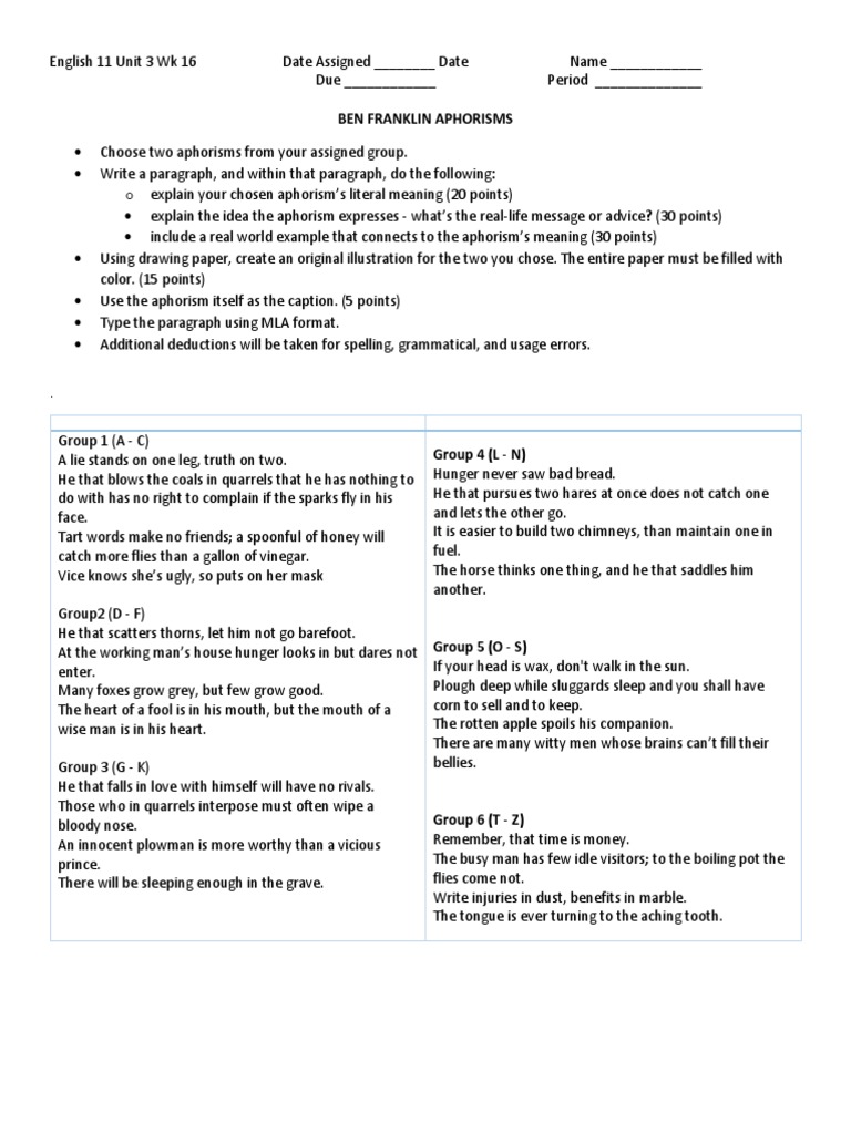 Ben Franklin Aphorisms | PDF