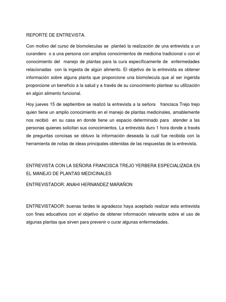Reporte De Entrevista Pdf Medicamentos Con Receta Té