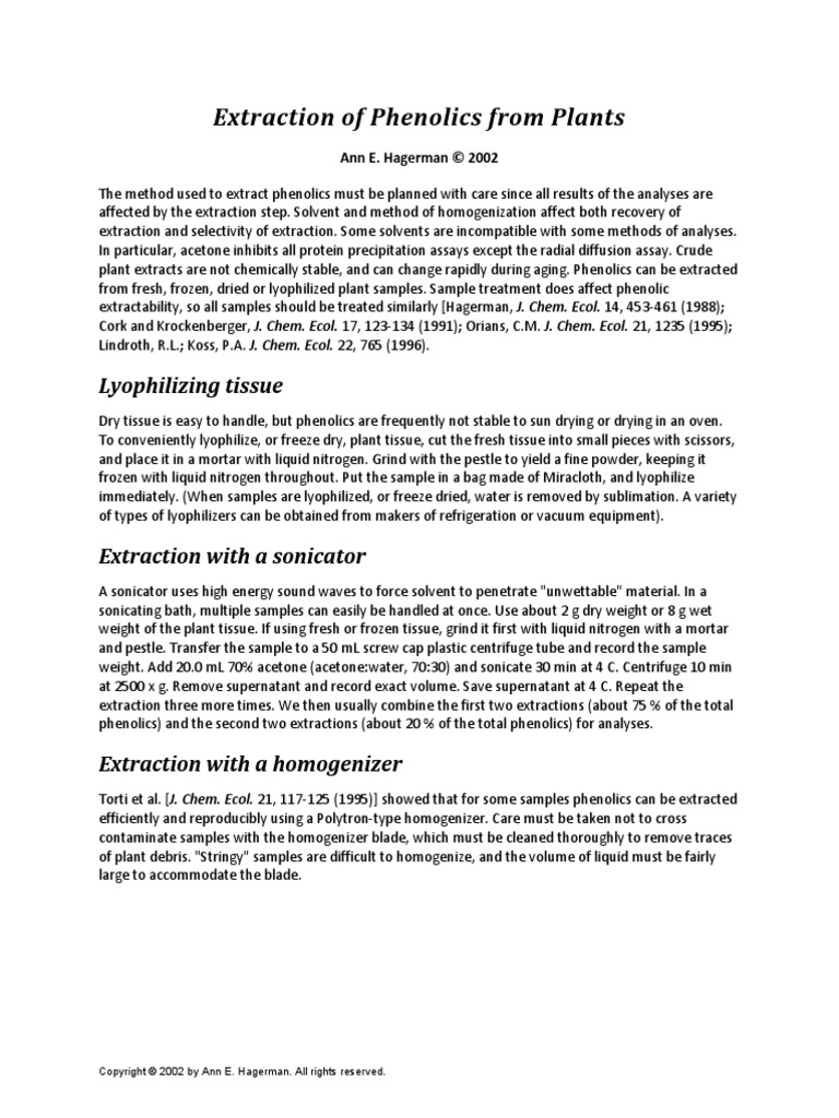 Extraction of Phenolics From Plants | PDF | Freeze Drying | Chemistry