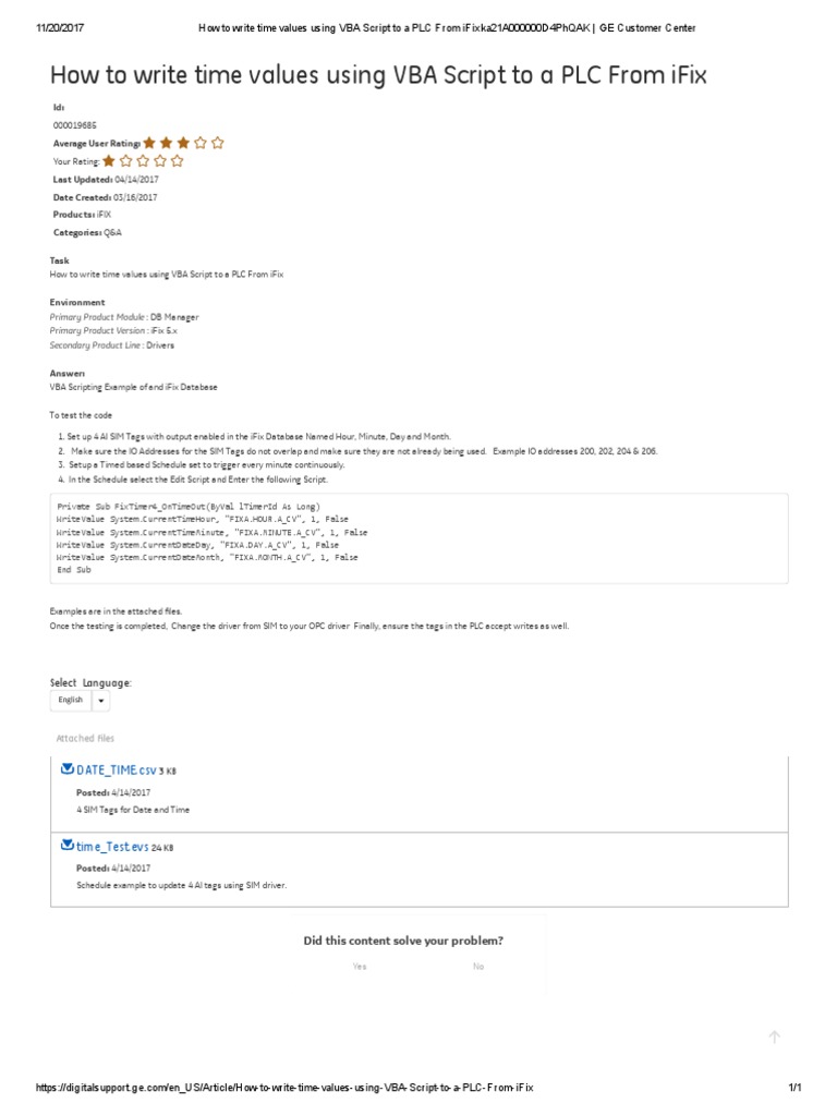 How To Write Time Values Using VBA Script To A PLC From IFix | PDF | Visual Basic For ...