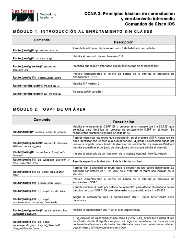 CCNA 3: Comandos de Enrutamiento y Switches | PDF | Enrutador (Computación) | Conmutador de red