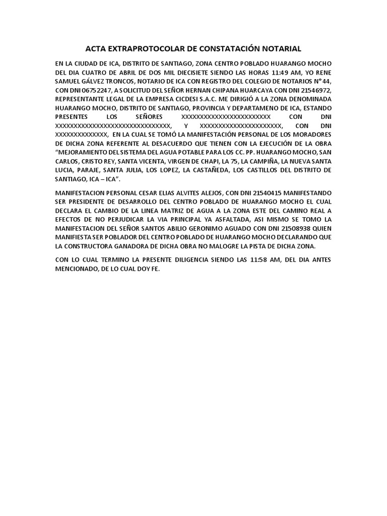 Acta Extraprotocolar de Constatación Notarial | PDF | Viajes y turismo