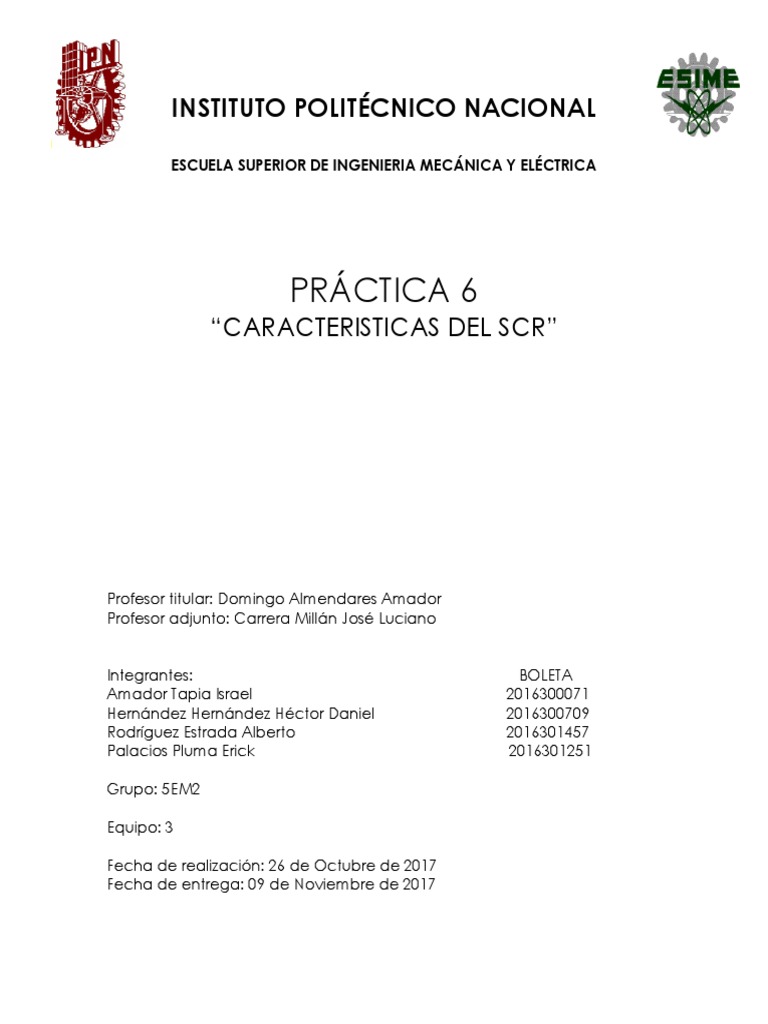 Practica 6 Caracteristicas Del SCR | PDF | Rectificador | Diodo