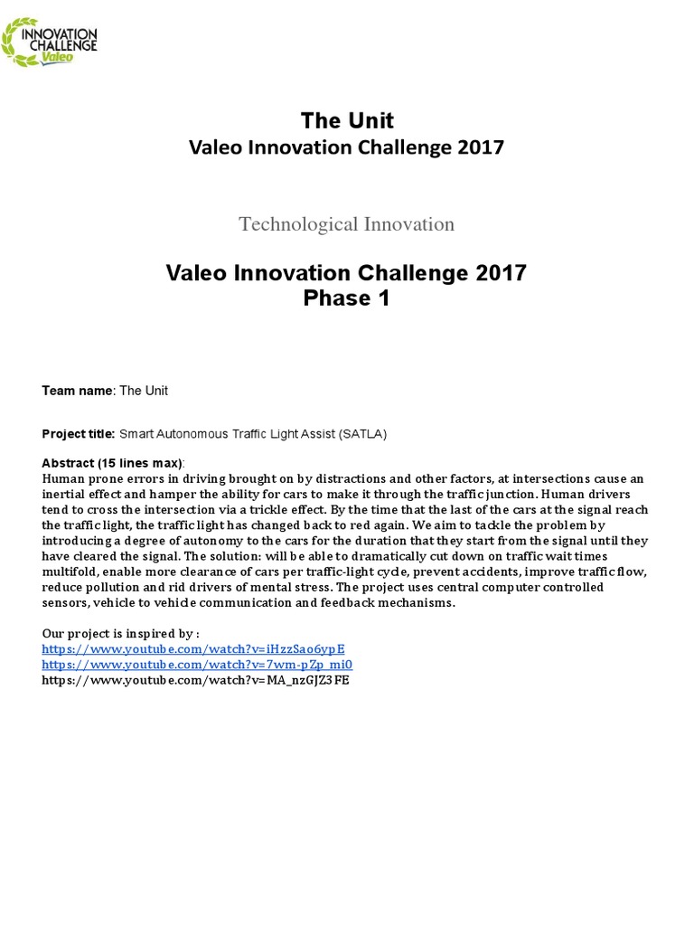 The Unit Valeo Innovation Challenge 2017 | PDF | Traffic | Autonomous Car